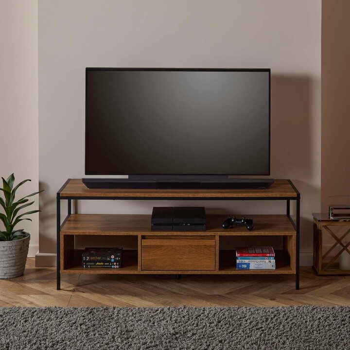 House and Homestyle Wood-Effect TV Entertainment Unit with Metal Frame ...