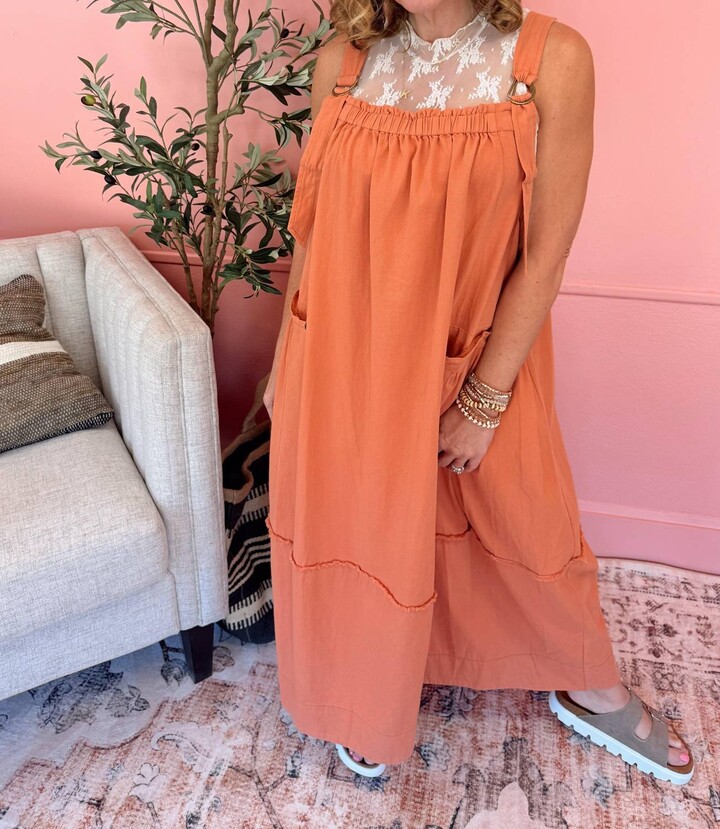 umgee Suspender Barrel Midi Dress In Papaya - ShopStyle