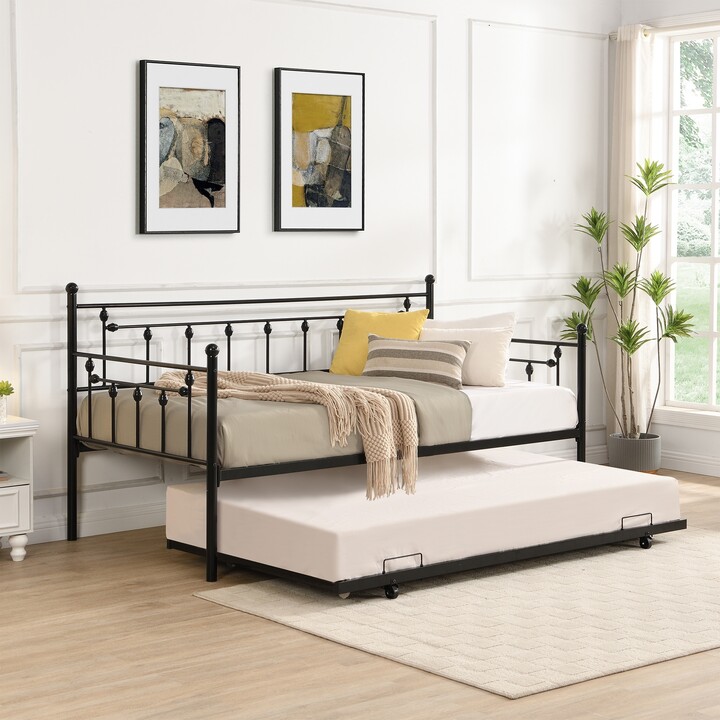 EKAR Twin Size Metal Daybed with Pull Out Trundle, Modern 2 in 1 Sofa ...
