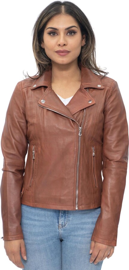 Infinity Leather Tan Leather Biker Jacket-Sacramento - ShopStyle