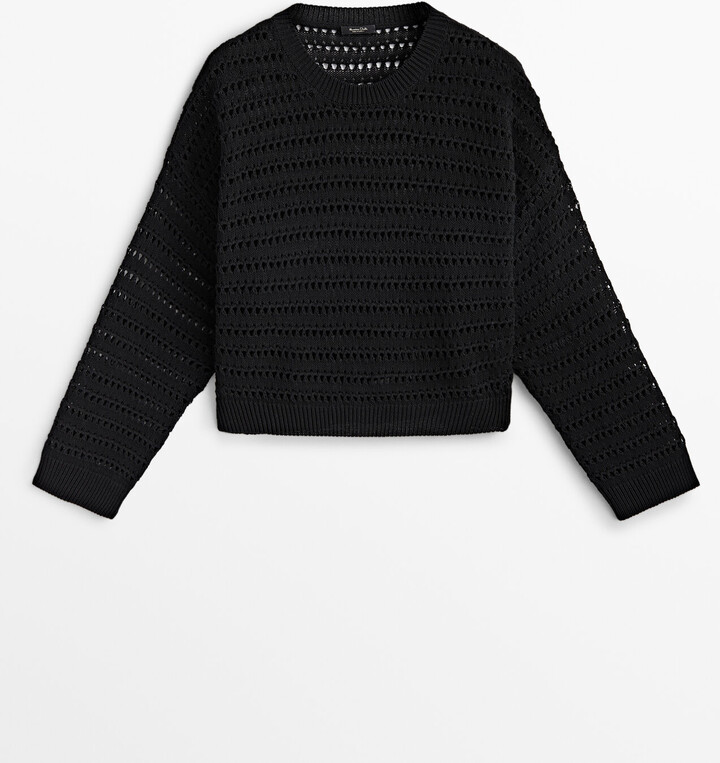 Massimo Dutti Crew Neck Open-Knit Sweater - ShopStyle