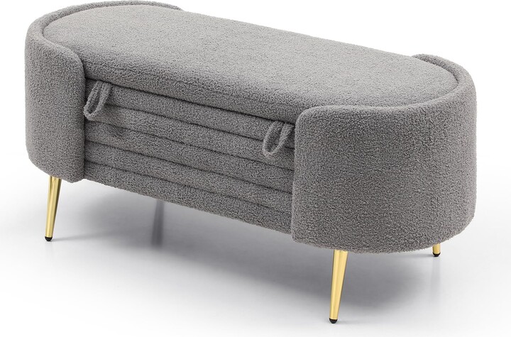 YuiHome 47.6'' Modern Ottoman End of Bed Upholstered Sherpa Fabric Shoe ...