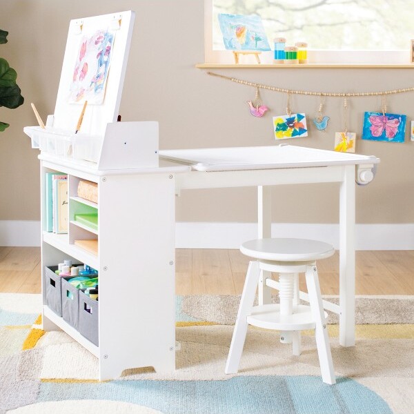 Guidecraft Design Studio – White: 3-in-1 Kids Art Table & Stool ...