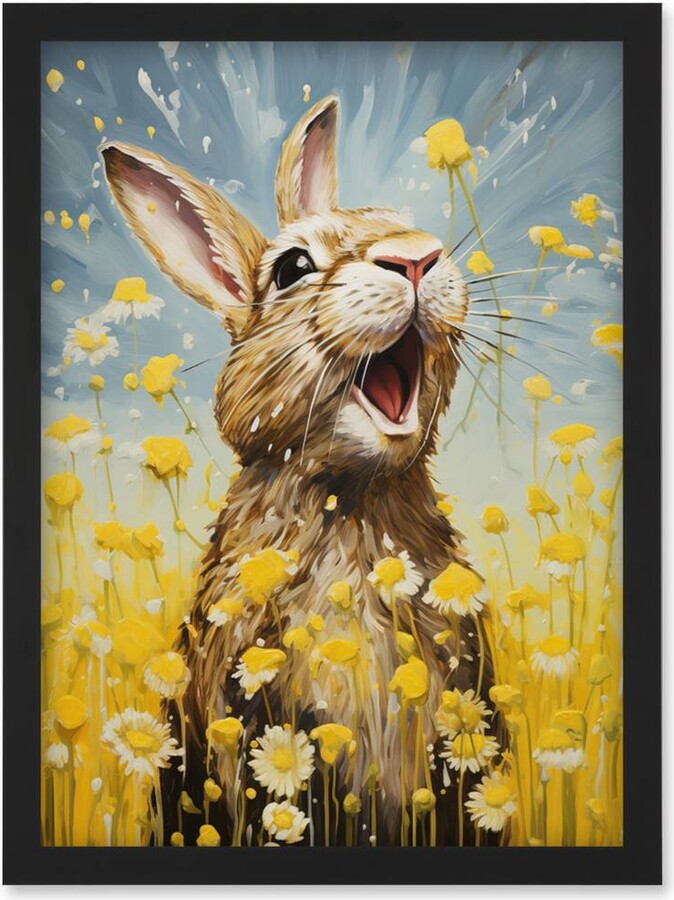 Artery8 Wall Art Print The Happy Bunny Rabbit Playing in a Field of ...