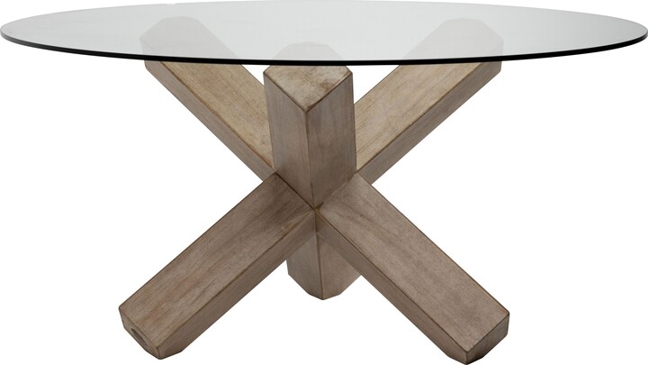 Karina Living Charlie 60" Round Glass Top Dining Table with Reclaimed ...
