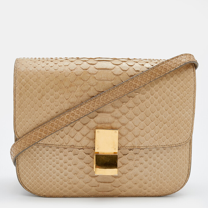 Celine Beige Python Medium Classic Box Flap Bag - ShopStyle