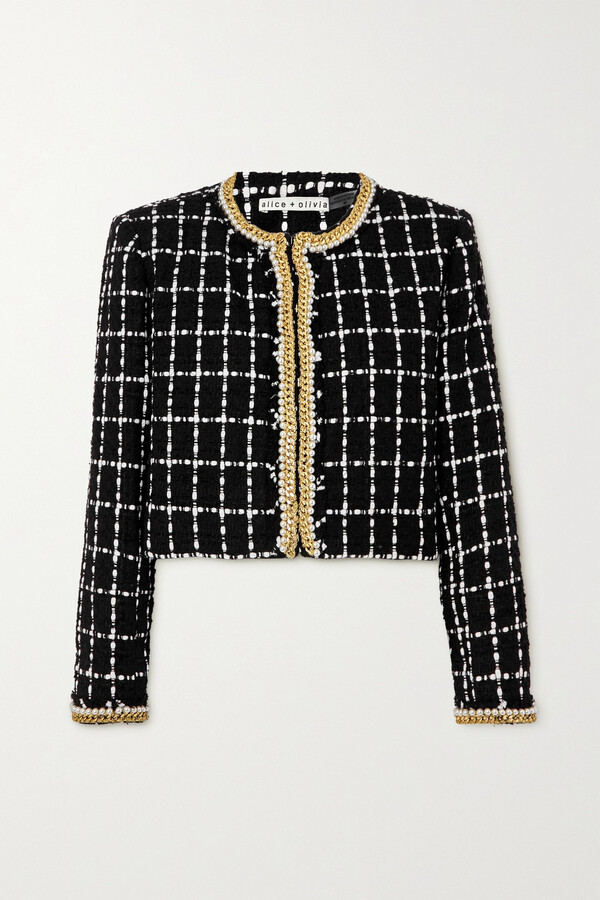 Alice + Olivia Sabina Embellished Tweed Jacket - Black - ShopStyle
