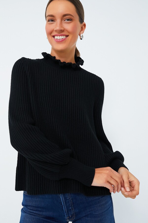 Tuckernuck Black Delphine Ruffle Neck Sweater - ShopStyle