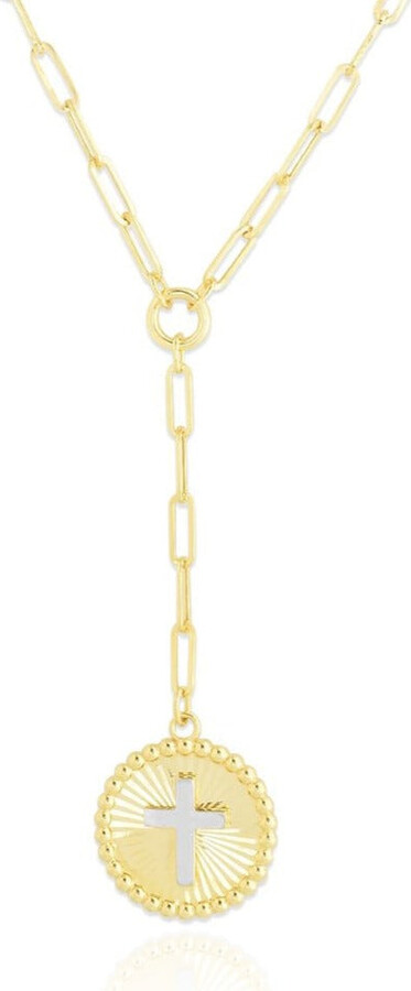 The Lovery Gold Cross Medallion Lariat Paperclip Necklace - ShopStyle