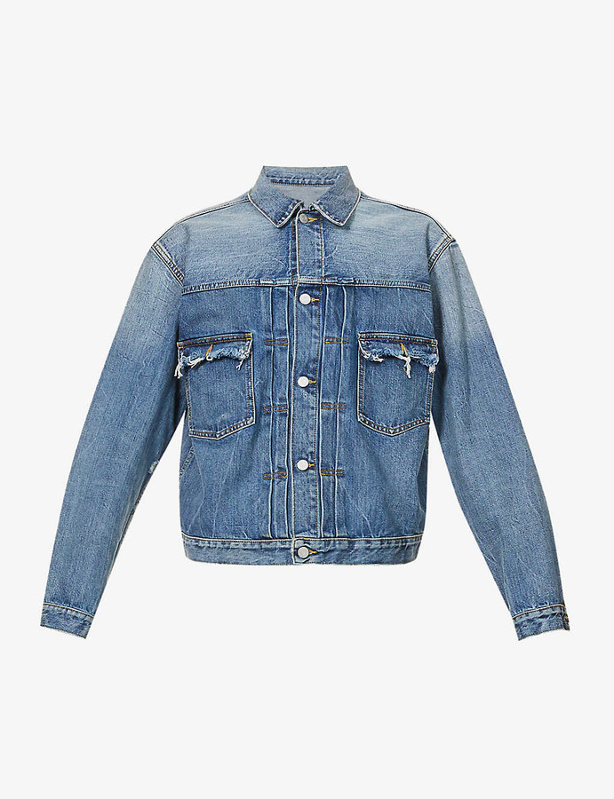 Maison Margiela Frayed-tab patch-pocket denim jacket - ShopStyle