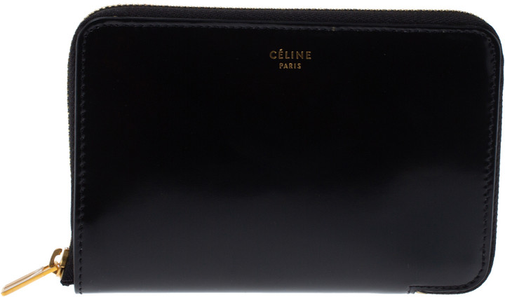 Celine Black Metallic Leather Zip Around Wallet - ShopStyle