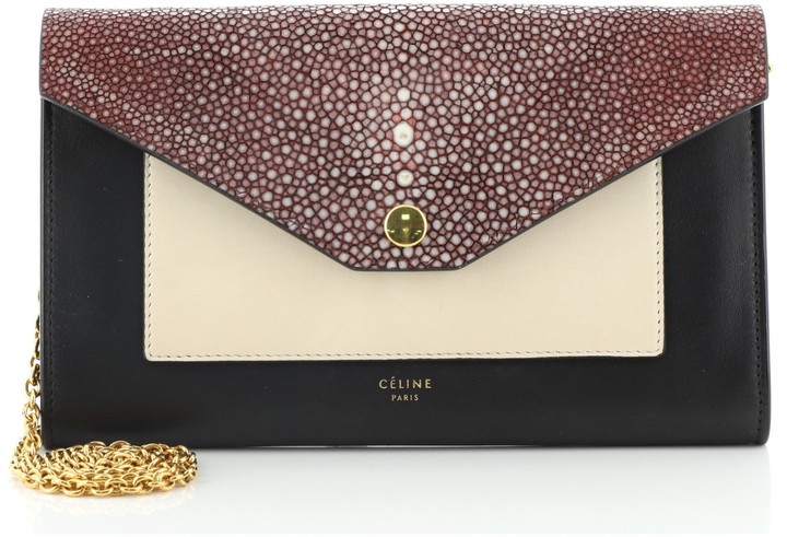 Celine Pocket Envelope Wallet on Chain Leather and Stingray Small ...