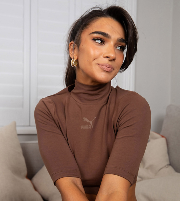 Puma x Stef Fit crop top with open back in pinecone - Exclusive to ASOS ...