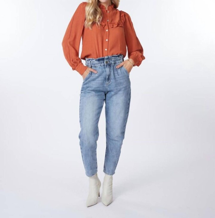 ESQUALO Structured Ruffle Blouse In Rust - ShopStyle