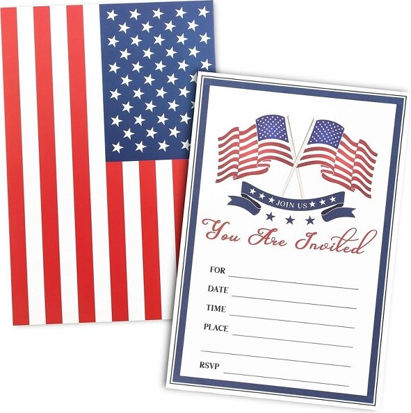 Pipilo Press 36-Pack American Flag Fill-in Invitation with Envelopes ...