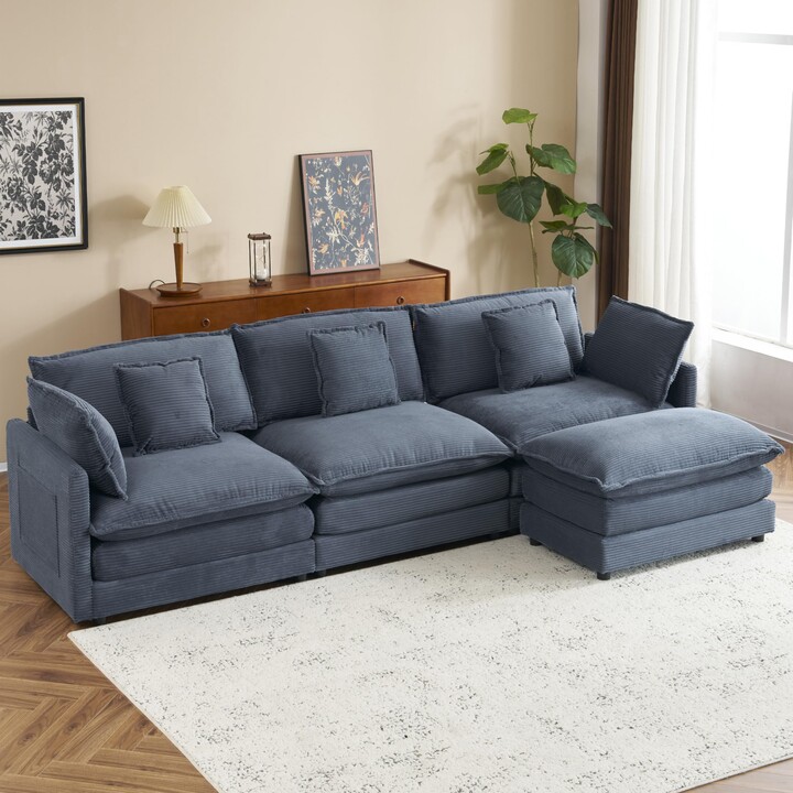 Ball & Cast 112" Modern Sectional Two-Layer Soft Upholstered Seat Couch ...