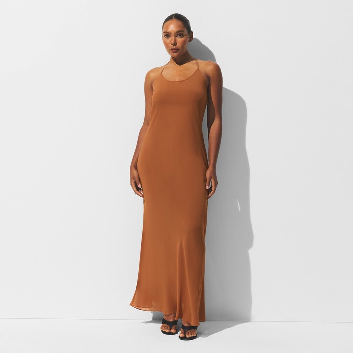 SKIMS Sheer Cover-Ups Long Halter Dress | Chestnut - ShopStyle