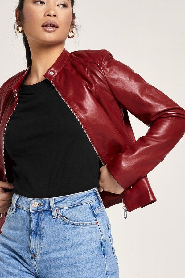 Barneys Originals Red Leather Racer Jacket - ShopStyle