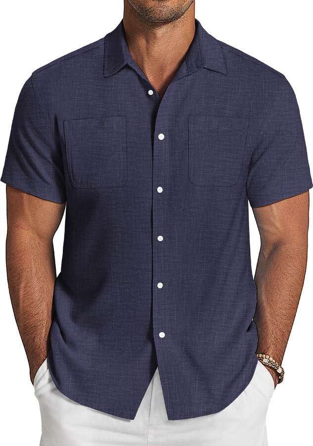COOFANDY Men's Linen Shirt Beach Summer Short Sleeve Button Down Casual Shirts - ShopStyle