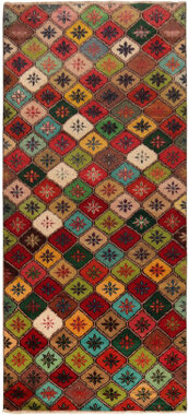 Rug & Kilim Pasha Vintage Art Deco Runner in Red/Yellow/Green Geometric ...