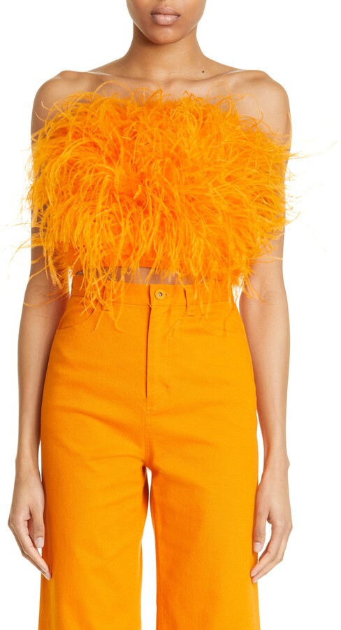Sally LaPointe Ostrich Feather Trim Tube Top - ShopStyle