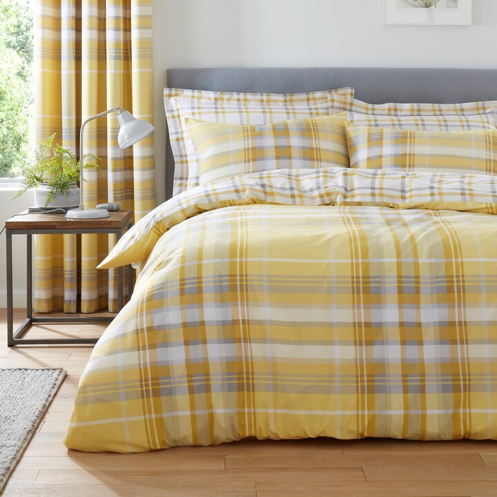 Dunelm Ovie Ochre Reversible Duvet Cover and Pillowcase Set Ochre ...