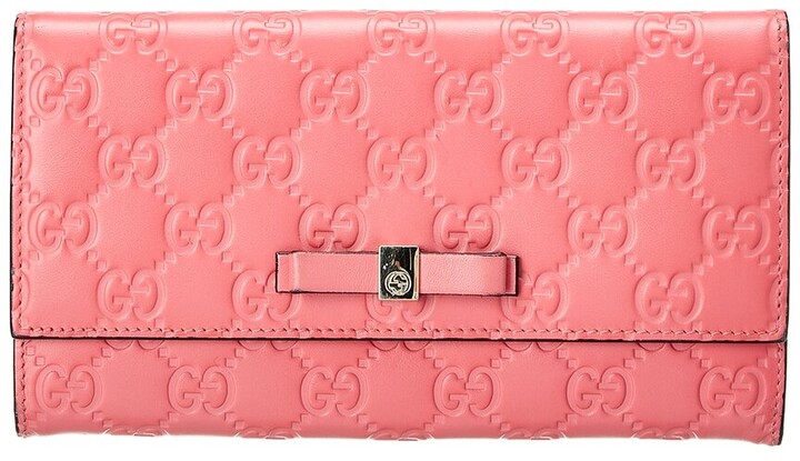 Gucci Pink Guccisima Leather Bow Continental Wallet - ShopStyle