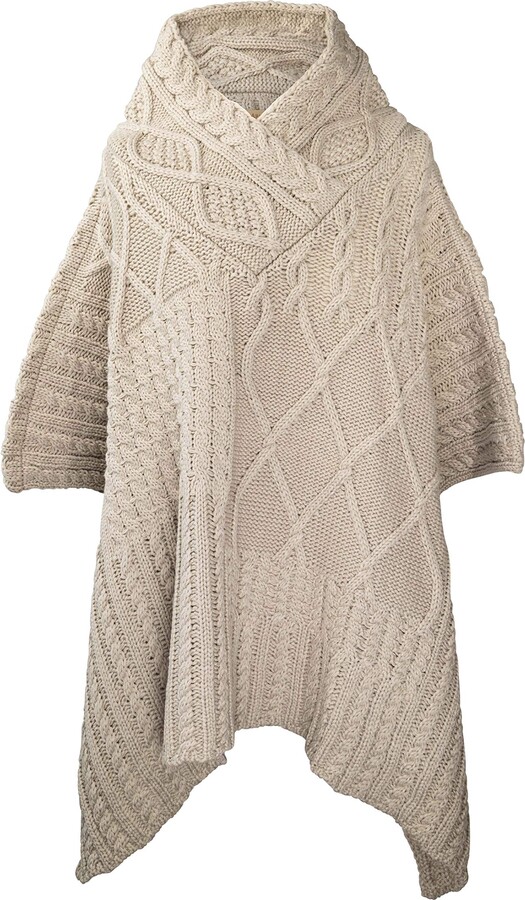 Aran Traditions New Cable Knit Neck Cape Shawl (Oatmeal) - ShopStyle ...