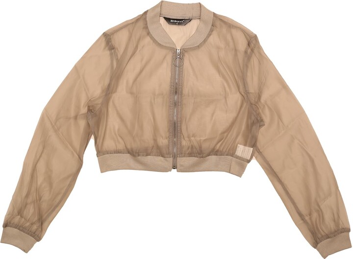 Allegra K Bomber Jacket for Women's Long Sleeve Crop Mesh Sheer Jackets ...