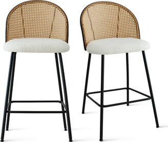 Jules Set of 2 Mesh Rattan Backrest Counter Stools with Back, Armless ...