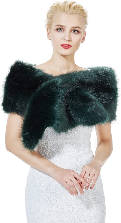 BEAUTELICATE Faux Fur Shawl Winter Wedding Wraps Women Bridal Stole ...