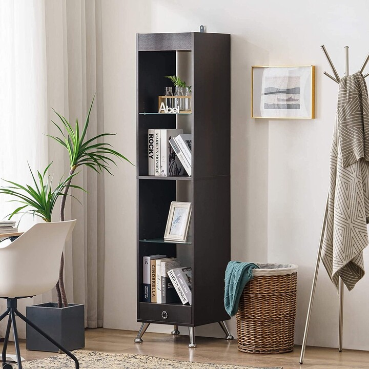 Ivinta Tall Bookshelf for Small Spaces, Narrow Bookcase with Adjustable ...