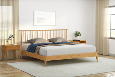 NTC Ruby Wooden Bed Frame with Headboard and Silent Slats, 1000 LB ...
