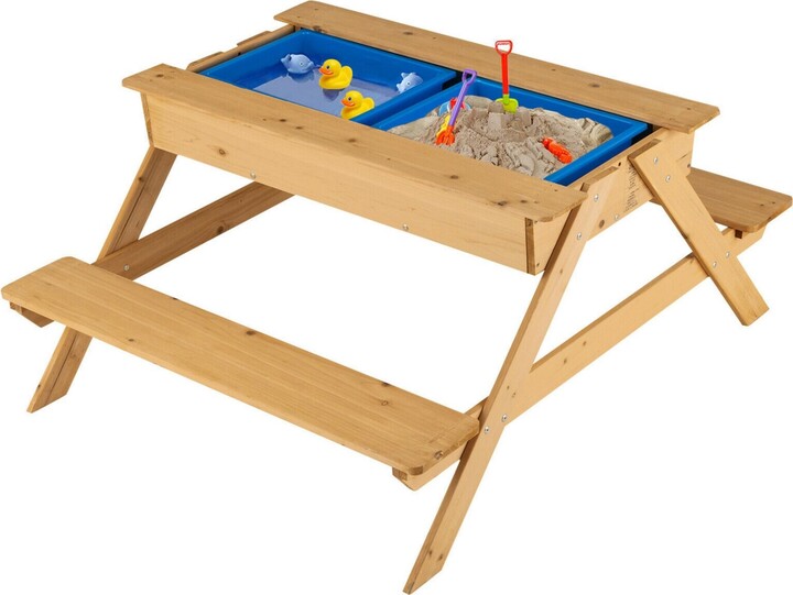 Gymax 3 in 1 Kids Picnic Table Wooden Outdoor Water Sand Table with ...