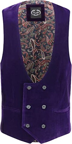 Xposed Mens RICKY Purple Soft Velvet Waistcoat Wedding Party Retro ...
