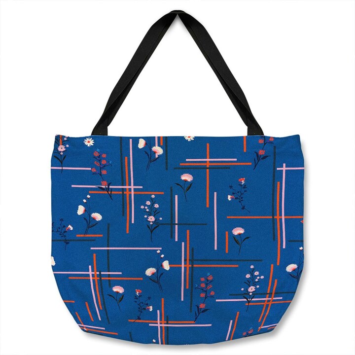 Benjamin Tate Design Flowers With Check Grid For Fashion Tote bat ...