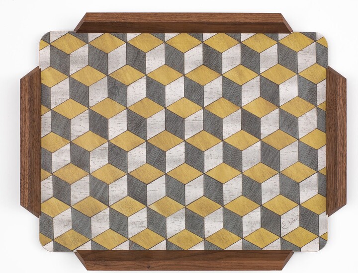 E. Inder Designs - Tray In Mid Century Modern Geometric Design Yellow ...