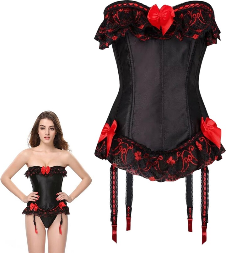 JIOJIO Women's Lace Underbust Sexy Strong Boned Corset Lace Up Overbust Waist Cincher Bustier ...