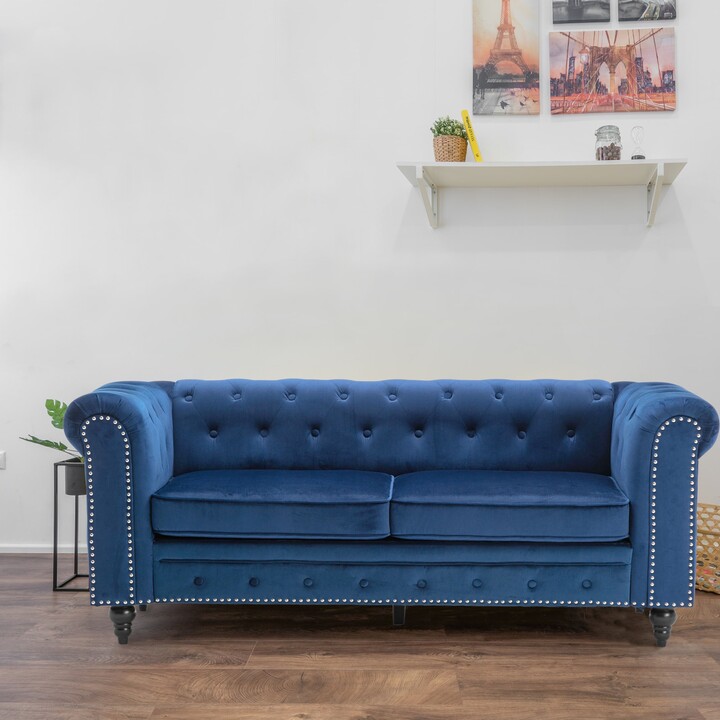 Morden Tufted Upholstered Chesterfield Velvet Rolled Arm Loveseat ...