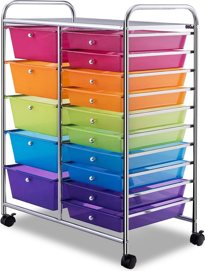 Tangkula Rolling 15-Drawer Organizer Cart,Rolling cart/W Wheels ...