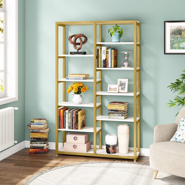 Tribesigns Rustic Bookshelf, 10-Open Shelf Etagere Bookcase Display ...