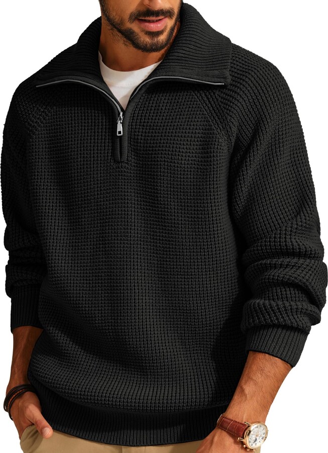 PJ PAUL JONES Men's Jumpers 1/4 Zip Fall Waffle Knitted Jumper Regular ...