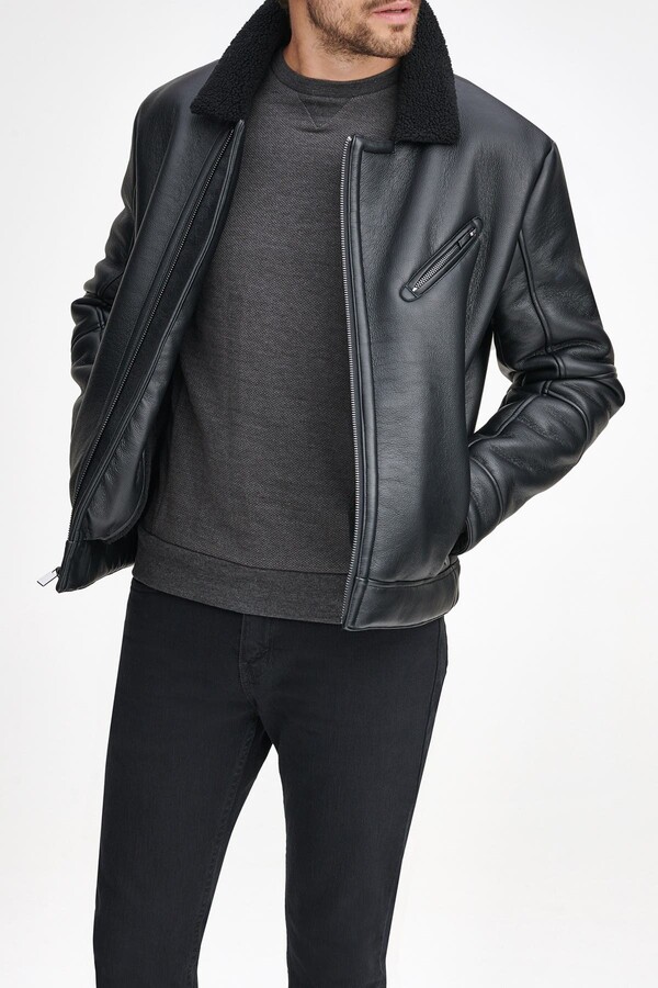 Andrew Marc Maxton Faux Leather & Faux Shearling Collar Moto Jacket ...