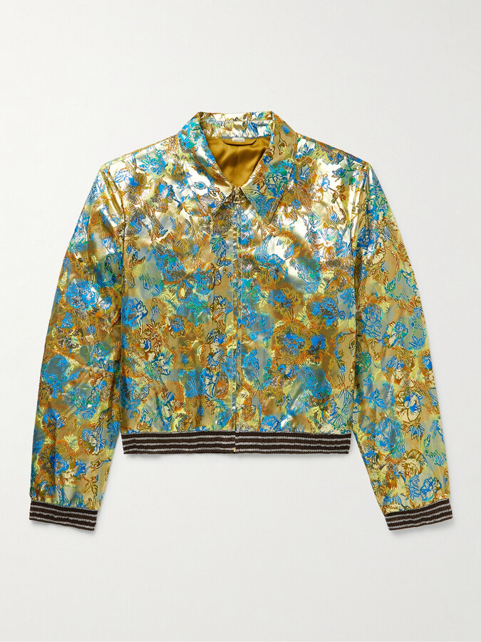 Gucci Love Parade Cropped Logo-Appliquéd Silk-Blend Brocade Bomber ...