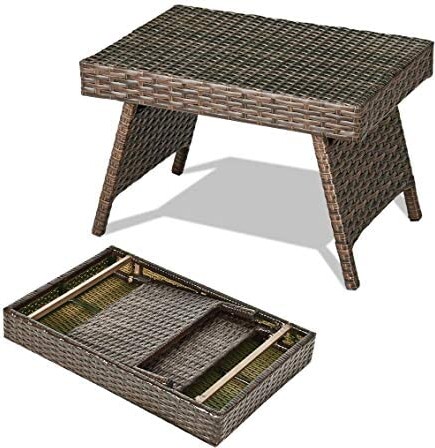 HAPPYGRILL Patio Side Table Rattan Wicker Coffee Table with Steel Frame ...