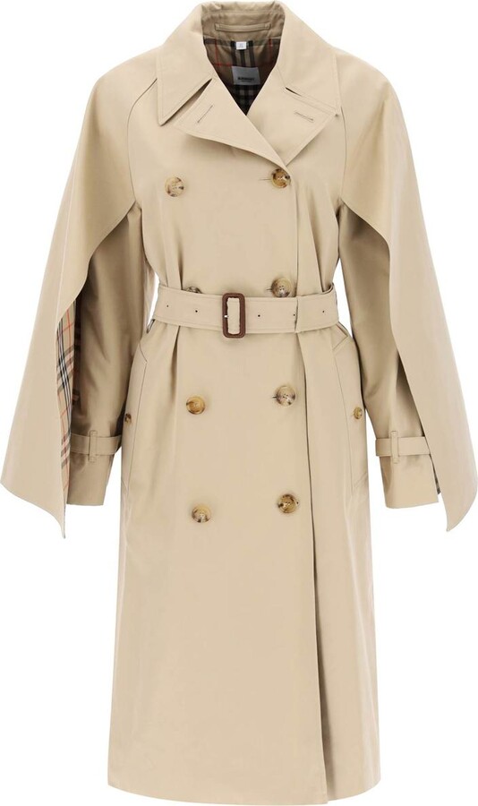 Burberry 'ness' double-breasted raincoat in cotton gabardine ...