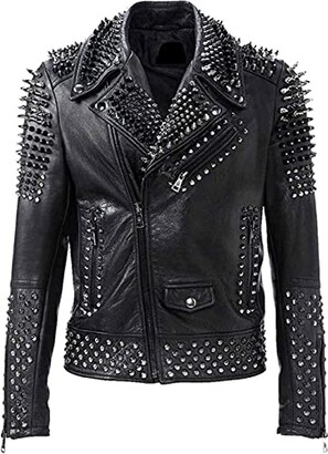 MAXDUD Men’s Brando Spikes Studded Rock Punk Motorcycle Black Biker ...
