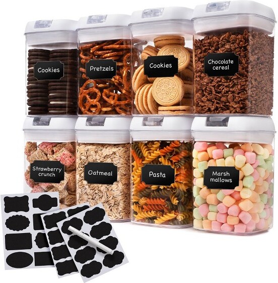 Cheer Collection Set of 8 28oz Airtight Food Storage Containers (White ...