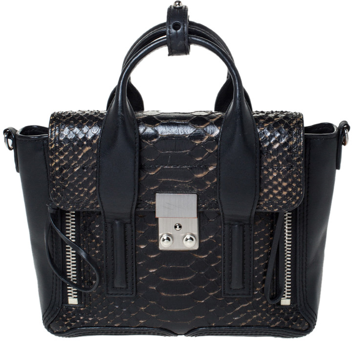 3.1 Phillip Lim Black Leather and Python Mini Pashli Satchel - ShopStyle