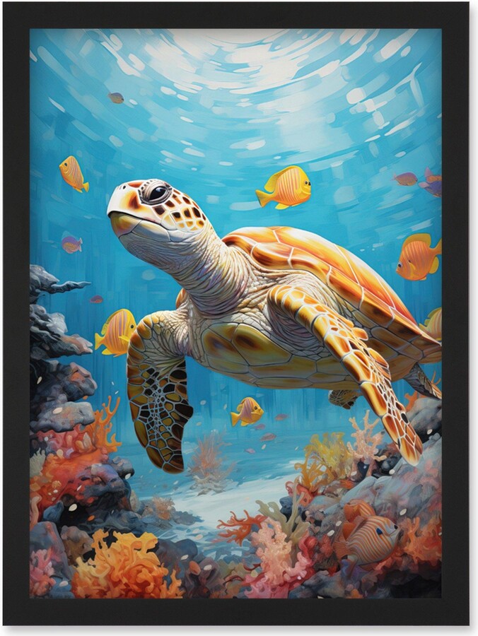 Artery8 Loggerhead Sea Turtle in Coral Reef Bright Detailed Artwork ...